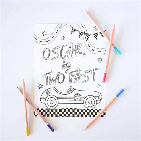 Race Car Birthday Coloring Sheet Etsy