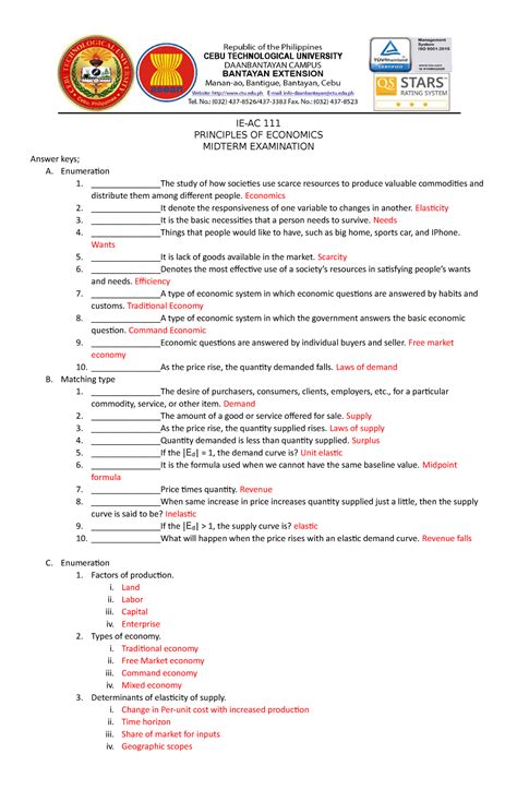Midterm Econ Ans Key For Econ Notes Microeconomics Studocu