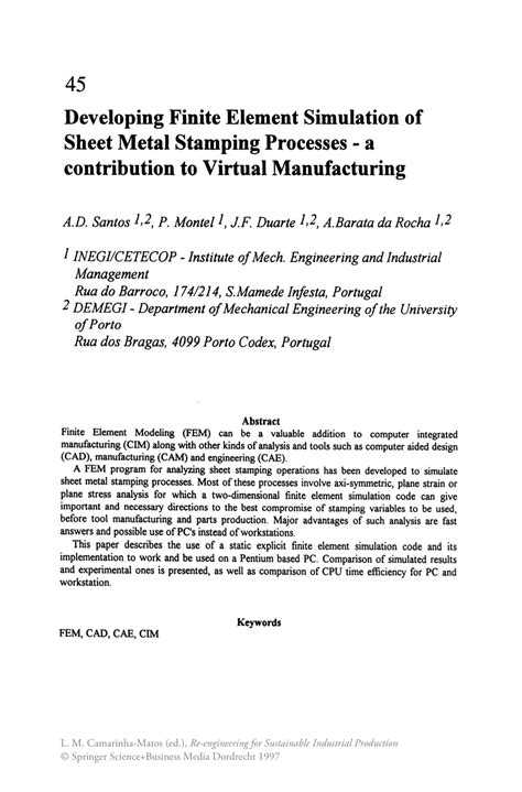 Pdf Developing Finite Element Simulation Of Sheet Metal Stamping