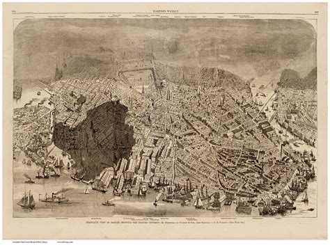 Boston Massachusetts Showing The Area Burned In The Great Fire 1872