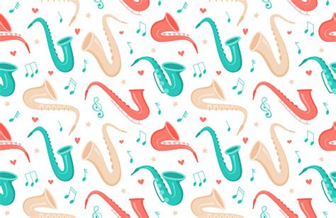 손으로 그린 색소폰 원활한 패턴 Classical Concert에 대한 스톡 벡터 아트 및 기타 이미지 Classical