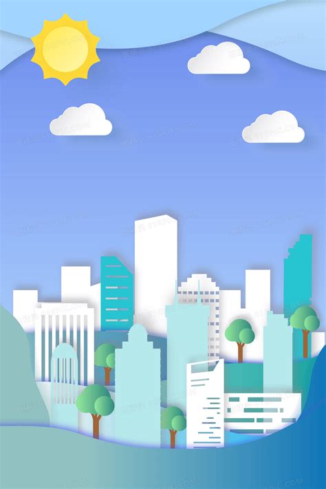 蓝色剪纸风城市素材背景图片下载2362x3543像素格式编号15ofm768z图精灵