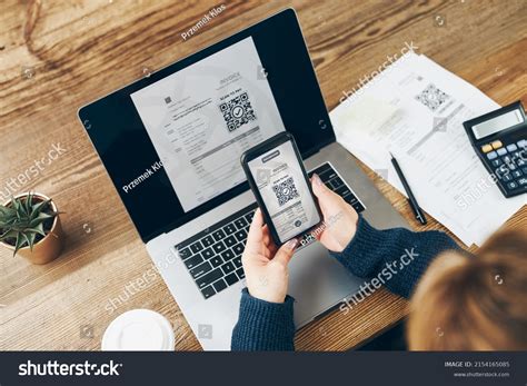 Woman Scanning Qr Code Invoice Make Stock Photo Shutterstock
