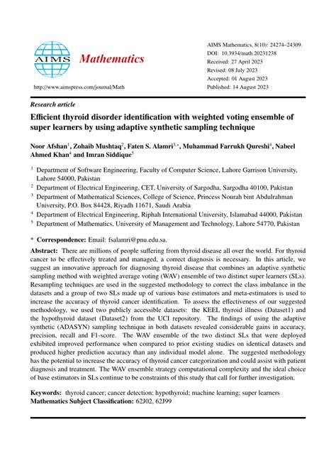 PDF Efficient Thyroid Disorder Identification With Weighted Voting