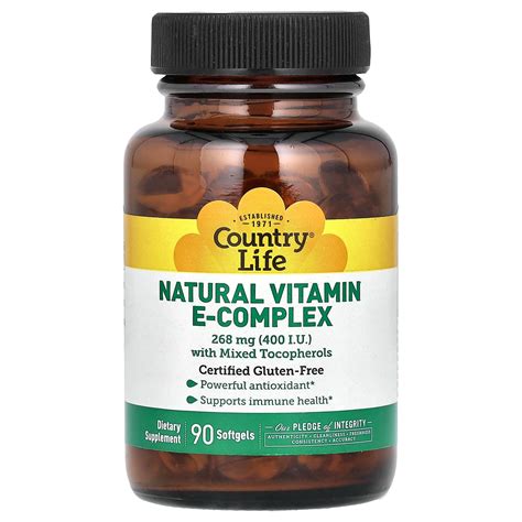 Country Life Natural Vitamin E Complex With Mixed Tocopherols 268 Mg 400 Iu 90 Softgels