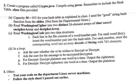 Solved Create A Program Called Crypto Java Compile Using Chegg