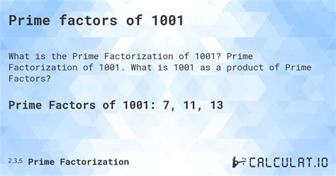 Prime Factors Of 1001 Calculatio