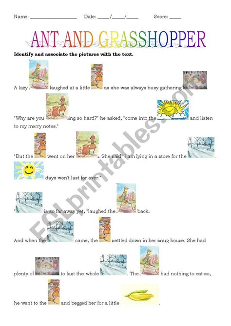 Ant And Grasshopper Esl Worksheet By Rhae