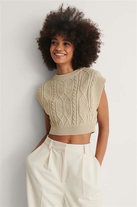 Cable Knitted Cropped Vest Beige Na Kd
