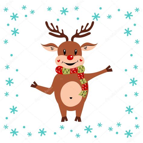 Lindos Renos De Navidad Y Copos De Nieve Personaje De Dibujos Animados