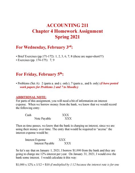 Accounting Chapter 56 Accounting 211 Chapter 4 Homework Assignment Spring 2021 For Wednesday