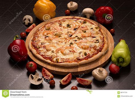 Pizza With Seafood Mozzarella Mussels Octopus Squid Salmon Shrimp