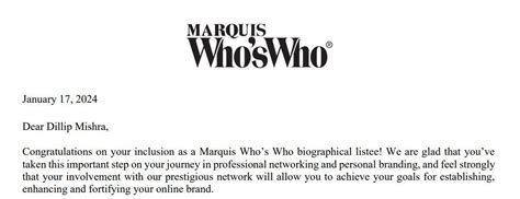 Marquiswhoswho Honored Gratitude Dr Dillip Kumar Mishra