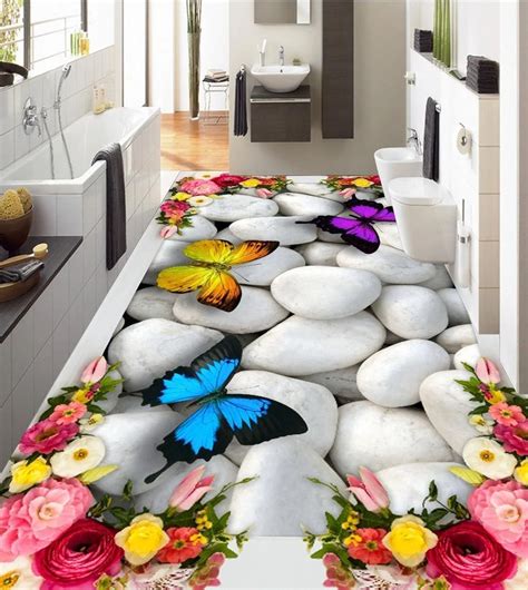 Large 3d Wall Stickers 3d Roses Butterfly Pebbles Wall Mural Floor