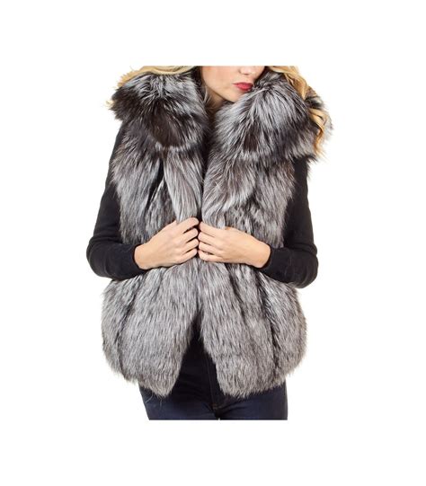 Silver Fox Fur Vest With Collar For Women