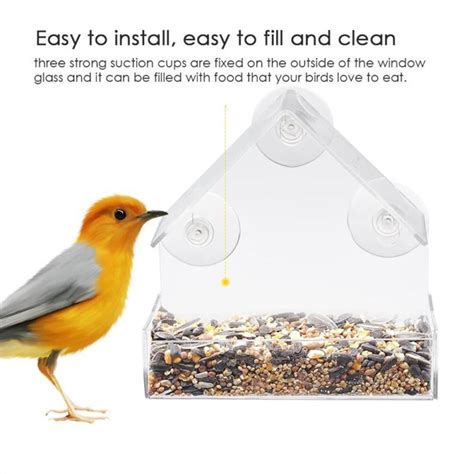 Bird Feeder Acrylic House Shaped Clear Glass Windo Grandado