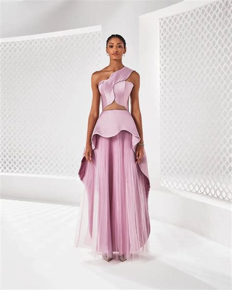 Vestido De Graduaci N Rosa De Un Hombro Mangas Hasta El Suelo Vestido