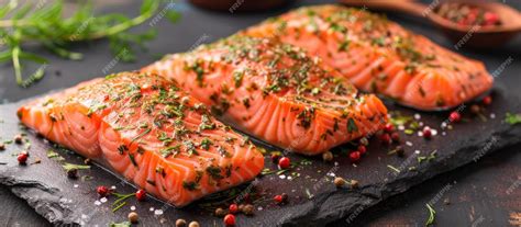 Premium Photo Seasoned Herbcoated Copper River Sockeye Salmon Fillets