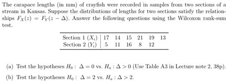 The Carapace Lengths In Mm ﻿of Crayfish Were
