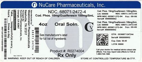 Dailymed Codeine Guaifenesin Codeine Phosphate And Guaifenesin Solution