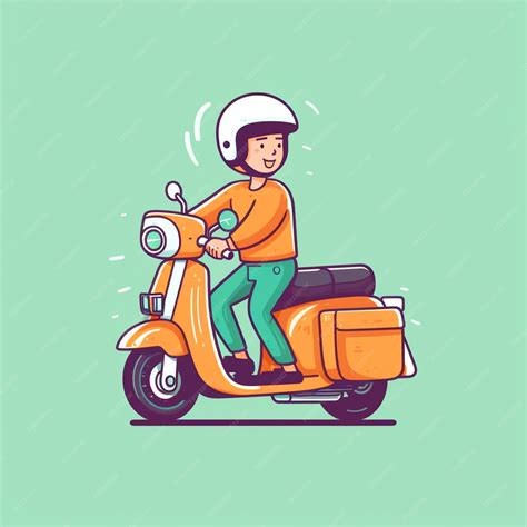 배달 사람이 타고 스쿠터 그림 프리미엄 사진