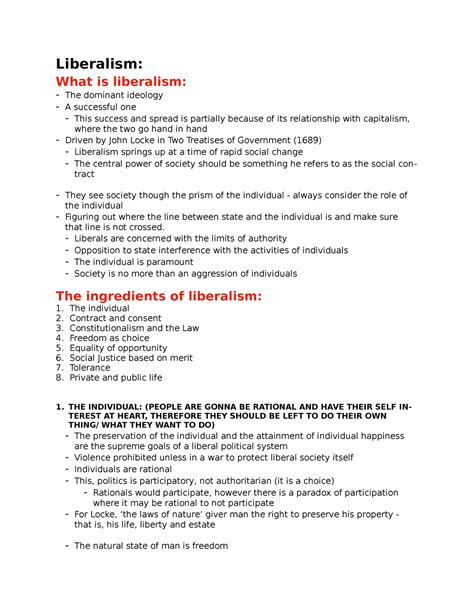 Liberalism Lecture Notes 8 Liberalism What Is Liberalism The