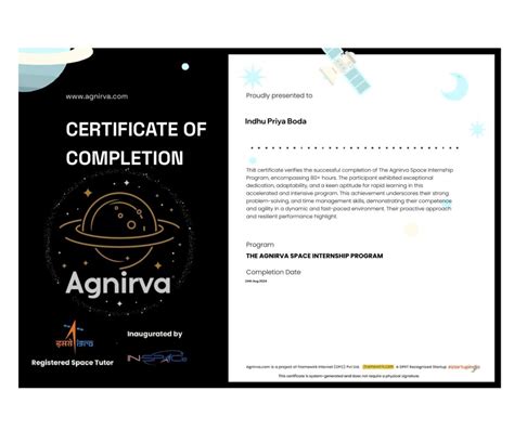 Indhu Priya On Linkedin Completed Agnirva Space Internship Program