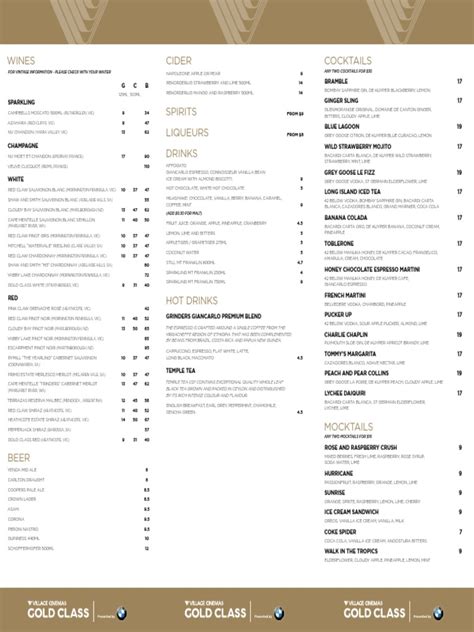 Gold Class Menu Standard Dec2015 Pdf Salad Cuisine