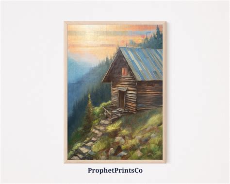 Soft Tonal Log Cabin Oil Painting Rustic Wall Art Old Log Cabin