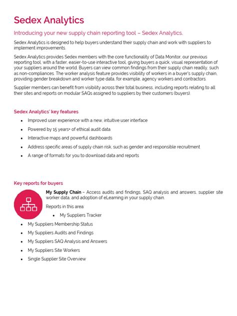 Introduction To Sedex Analytics Pdf Analytics Supply Chain