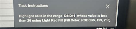 solved task instructionshighlight cells in the range dad11