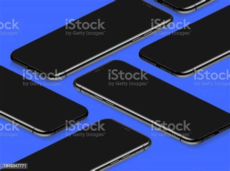 파란색 배경에 3d 휴대 전화 현실적인 관점 모형 템플릿 벡터 3차원 형태에 대한 스톡 벡터 아트 및 기타 이미지 3차원 형태 Brand Name Smart Phone