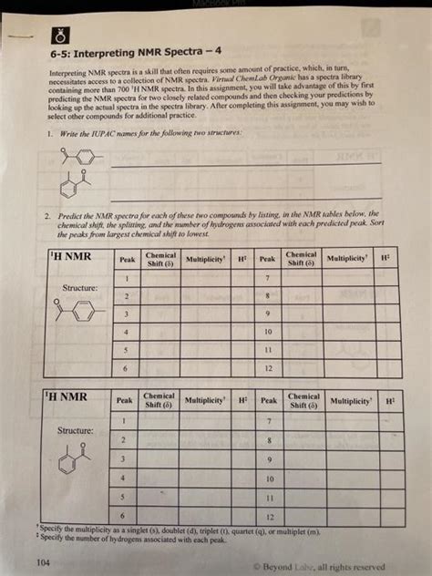 Solved 6 5 Interpreting NMR Spectra 4 Interpreting NMR Chegg Com