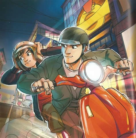 Hiro Hamada And Tadsashi Riding On The Moped To Escape From The Bot Fighters Disney Schizzi