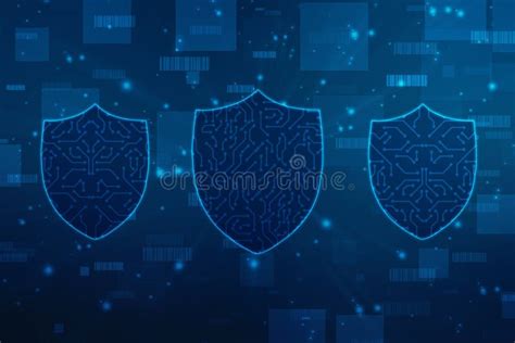 Protect And Security Concept Digital Shield On Abstract Technology Background Stock