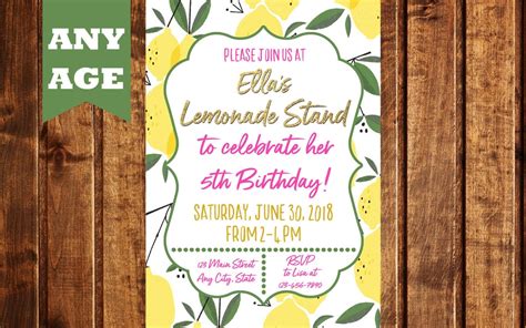 Lemonade Birthday Invitation Printable Summer Pink Lemonade