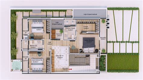 Planta de Casa sobrado 3 dormitórios e Área Gourmet