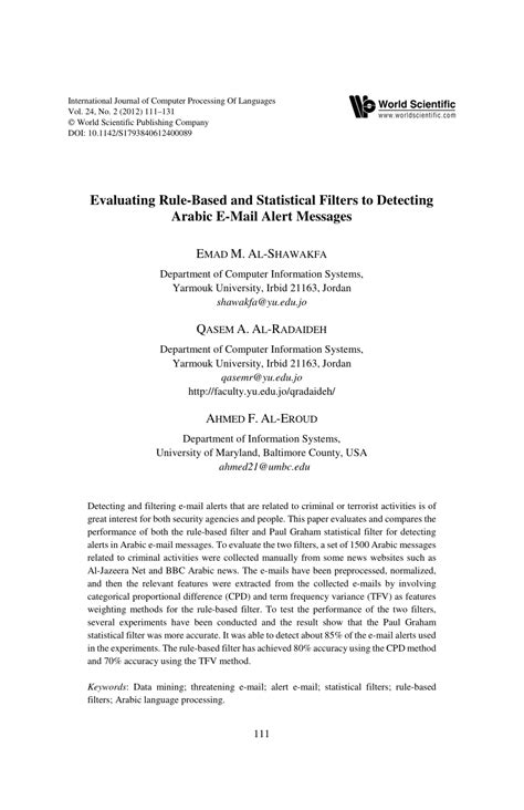 pdf evaluating rule based and statistical filters to detecting arabic