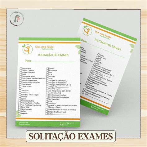 Arquivo para Folha Solicitação de Exames Nutricionista Elo7