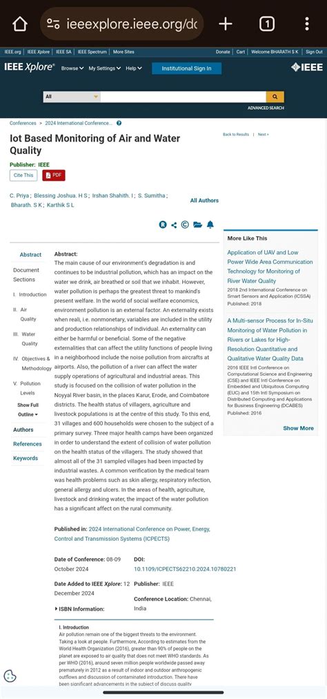 Bharath S K On Linkedin Ieee Iot Technology Research Conference Icpects2024 Achievement