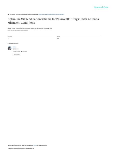 Optimum Ask Modulation Scheme For Passive Rfid Tags Under Antenna
