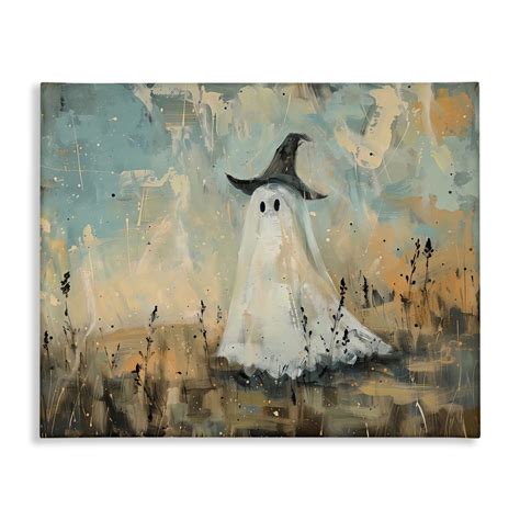 Stupell Industries Halloween Witch Hat Ghostie Canvas Wall Art Design