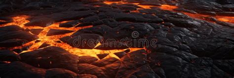 Scorched Rock Floor With Molten Rocks And Lava Cracks Stock
