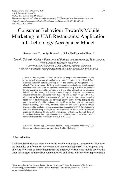 Pdf Consumer Behaviour Towards Mobile Marketing In Uae Restaurants Application Of Technology