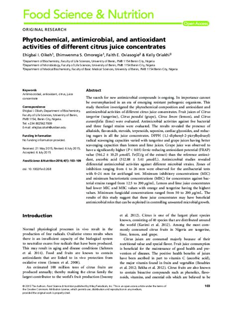 Pdf Phytochemical Antimicrobial And Antioxidant Activities Of Different Citrus Juice