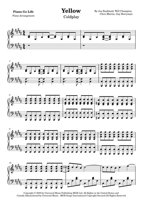 Yellow Arr Piano Go Life By Coldplay Sheet Music For Piano Solo At