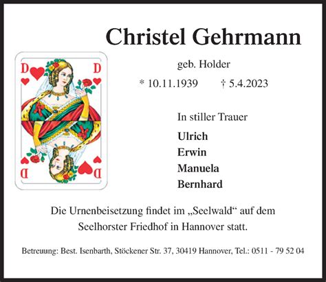 Traueranzeigen Von Christel Gehrmann Trauer Anzeigende