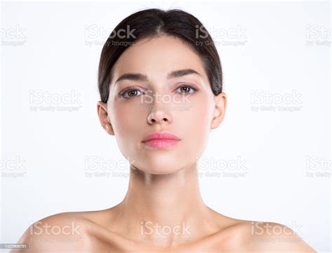 Portrait Of Beautiful Young Brunette Woman With Clean Face Beautiful