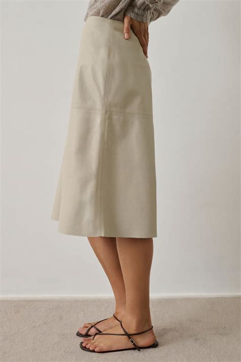 Skirt Gwen Putty Topstitched Leather Soeur
