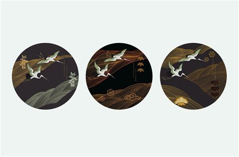 Japanese Black Background With Hand Drawn Line Wave In Vintage Style